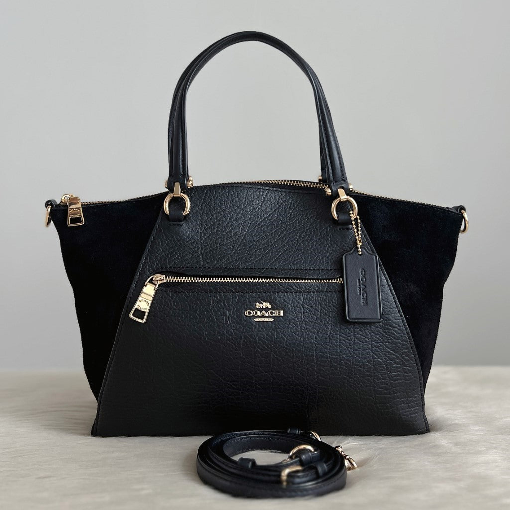 Coach Black Leather Suede Patchwork Career 2 Way Shoulder Bag Excellen