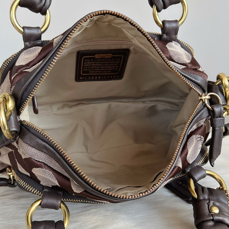 Coach Chocolate Leather Monogram Boston 2 Way Shoulder Bag – Luxury Trade