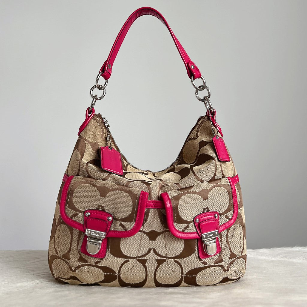 Coach Fuchsia Leather Monogram Slouchy Shoulder Bag