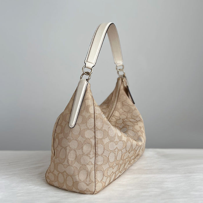 Coach Creamy Leather Monogram Slouchy Shoulder Bag Excellent