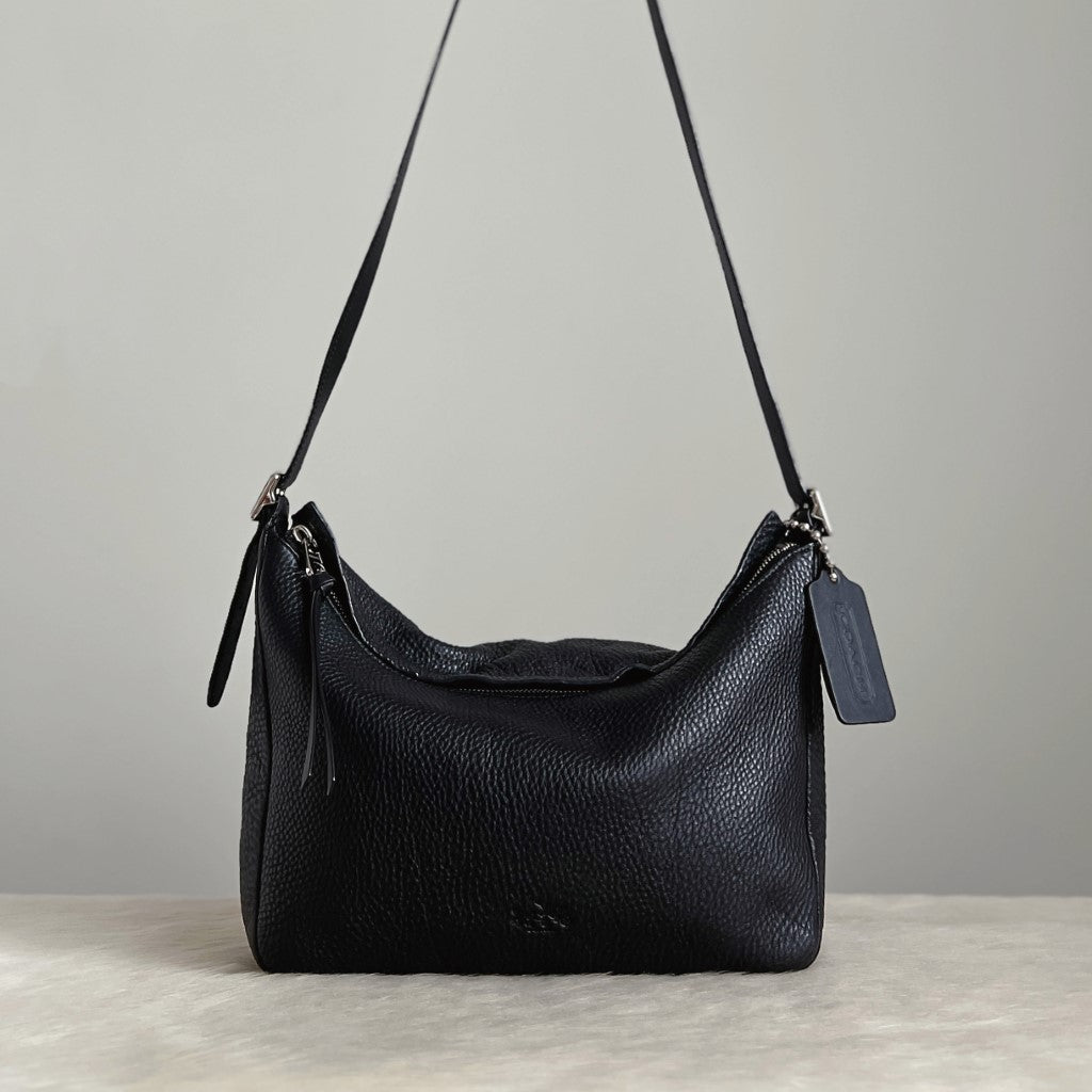 Coach Black Pebble Leather Slouchy Crossbody Shoulder Bag Excellent