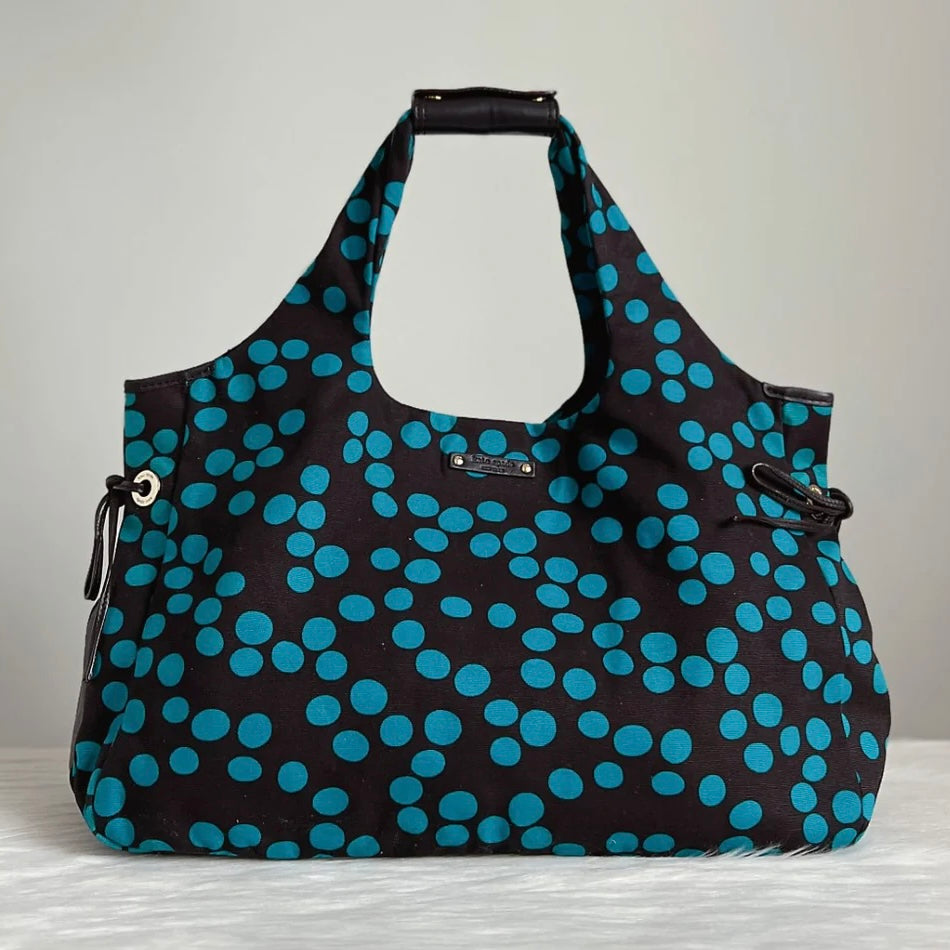 Kate Spade Black Leather Polka Dot Drawstring Detail Shoulder Bag Exce