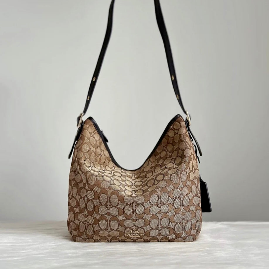 Coach Chocolate Leather Monogram Slouchy Crossbody Shoulder Bag Like N